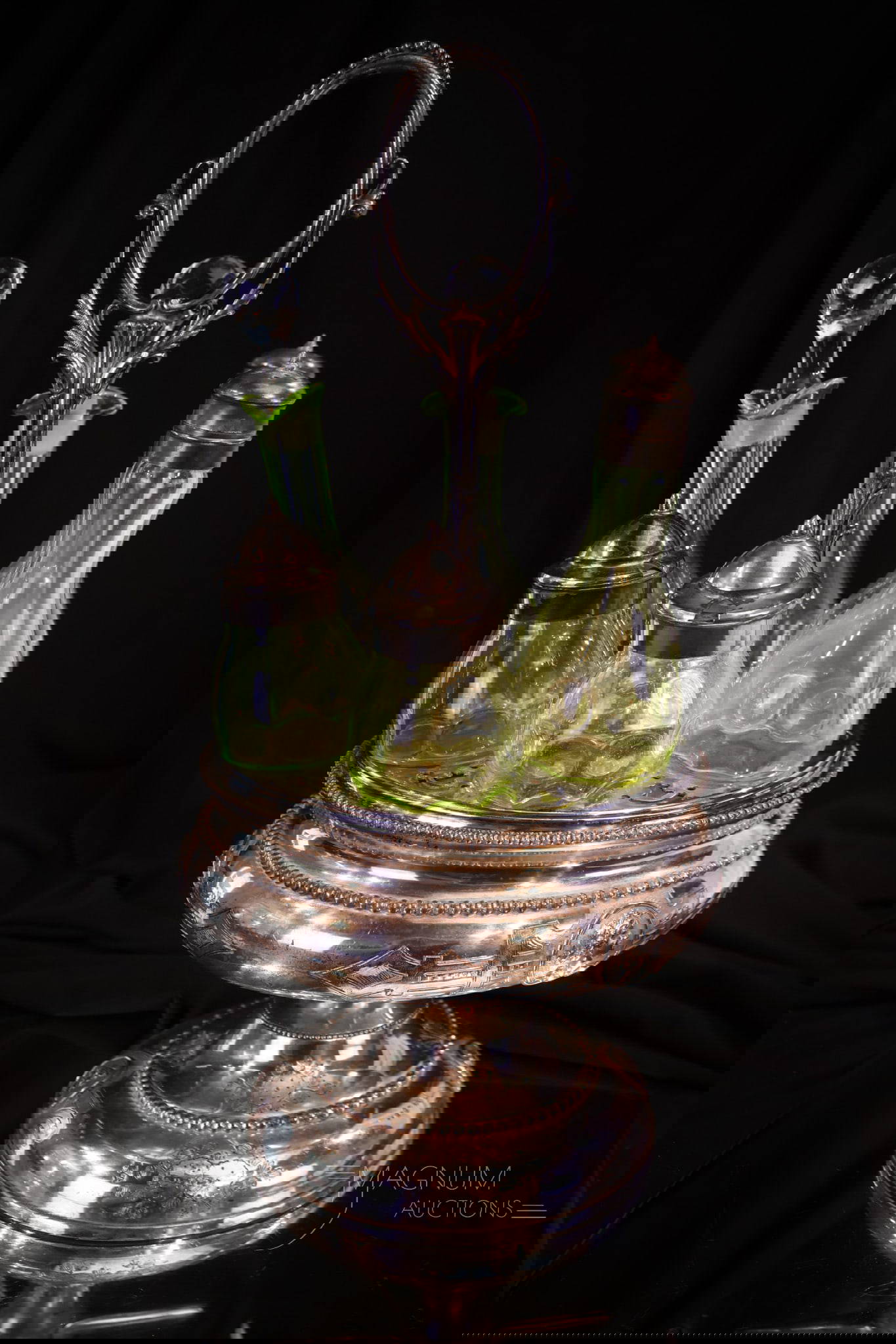 Meriden Victorian Silverplate Vaseline Thumbprint Glass Condiment ...