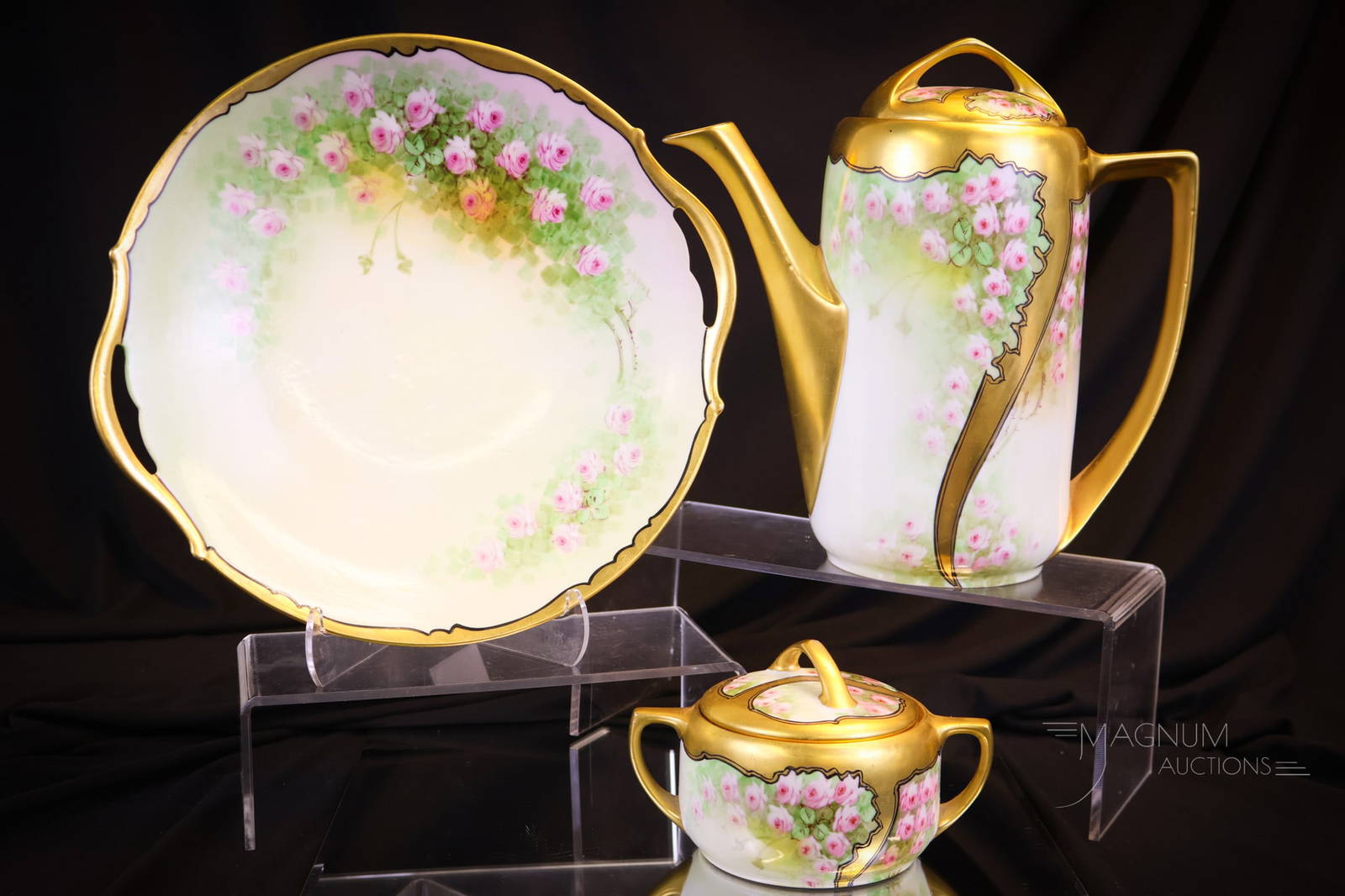 3 Pc Lot Hand Painted Porcelain Roses Bavaria Austria Limoges Osborne ...