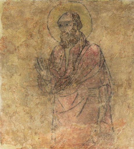 Fresco. Linear Gothic, 14th century. "Saint (probably Peter)". Possibly ...