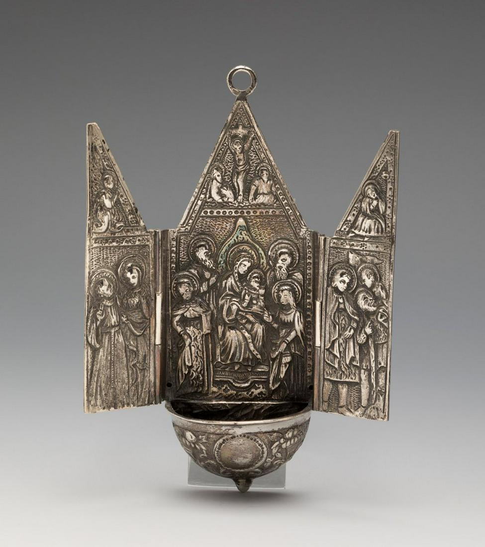 Holy Water Stoup Of The 19th Century. Silver.
