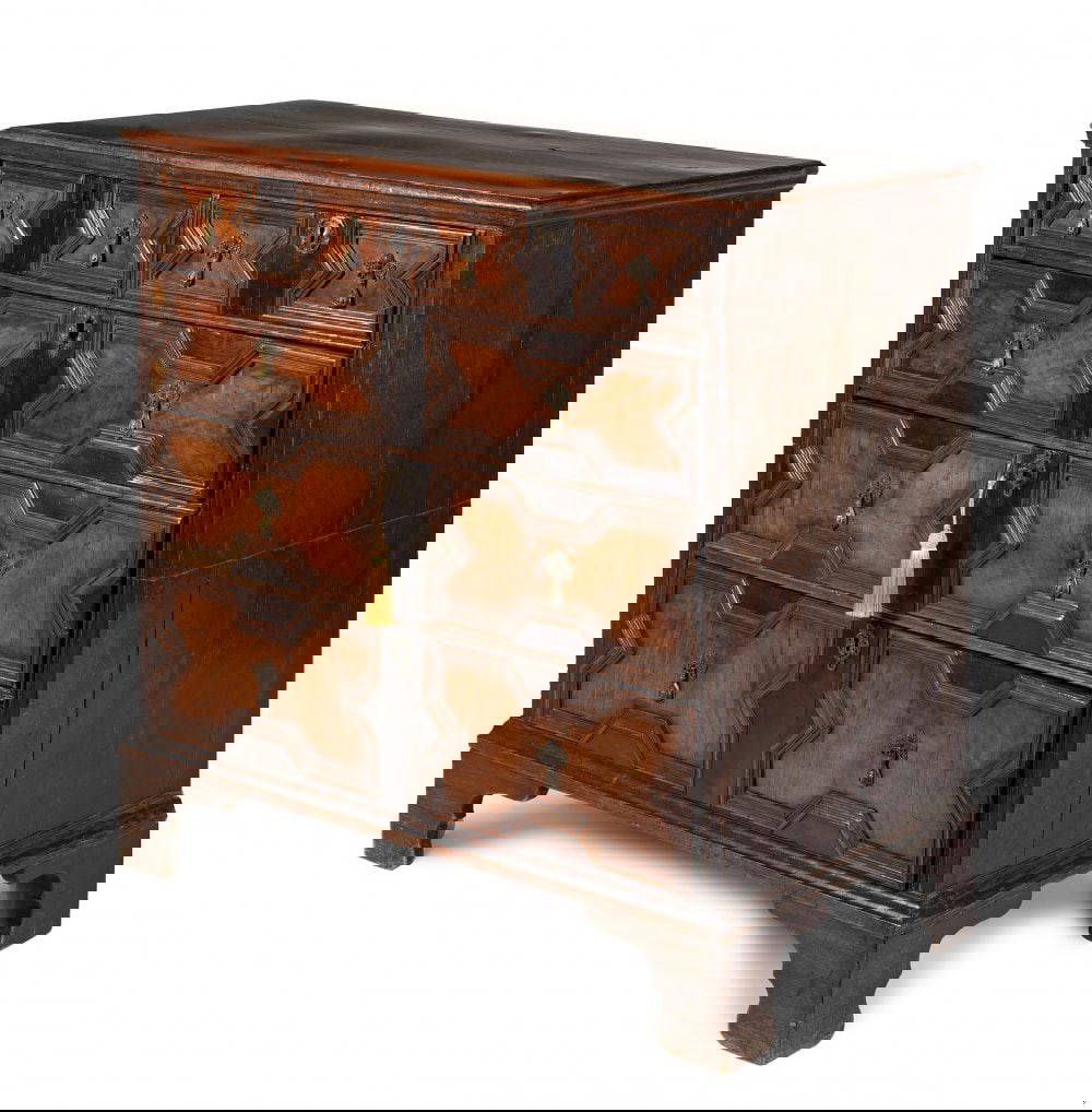 William & Mary Commode. England, Ca. 1680. Oak And Walnut. Metal ...