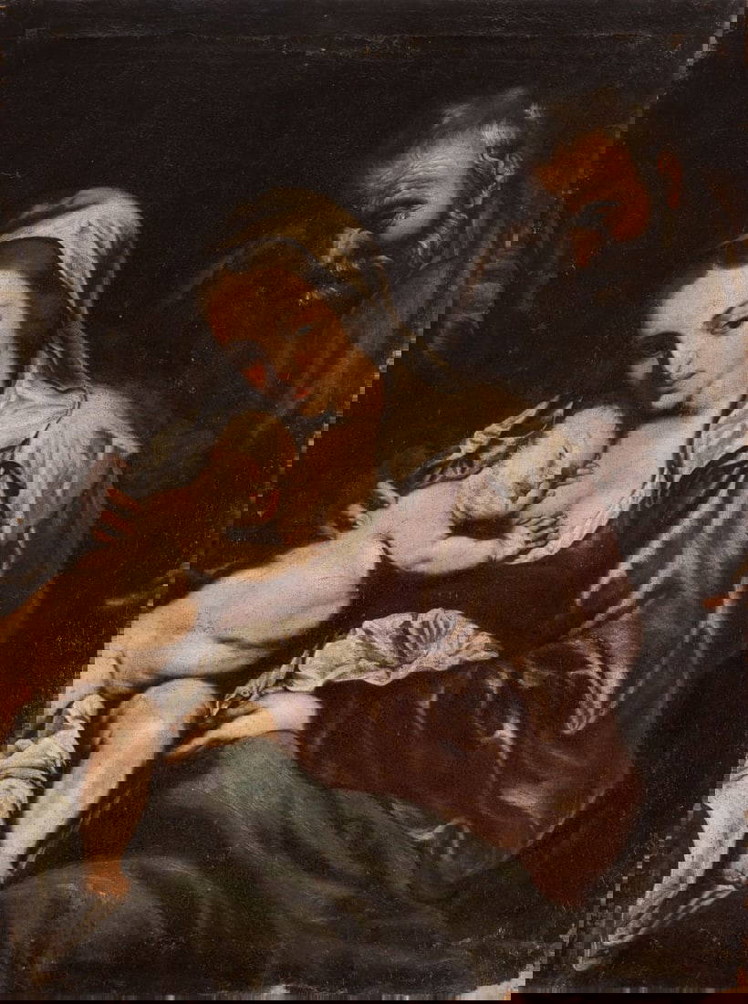 Neapolitan School; 17th Century. "sacred Family." Oil On Canvas. Presents Restorations, Auction