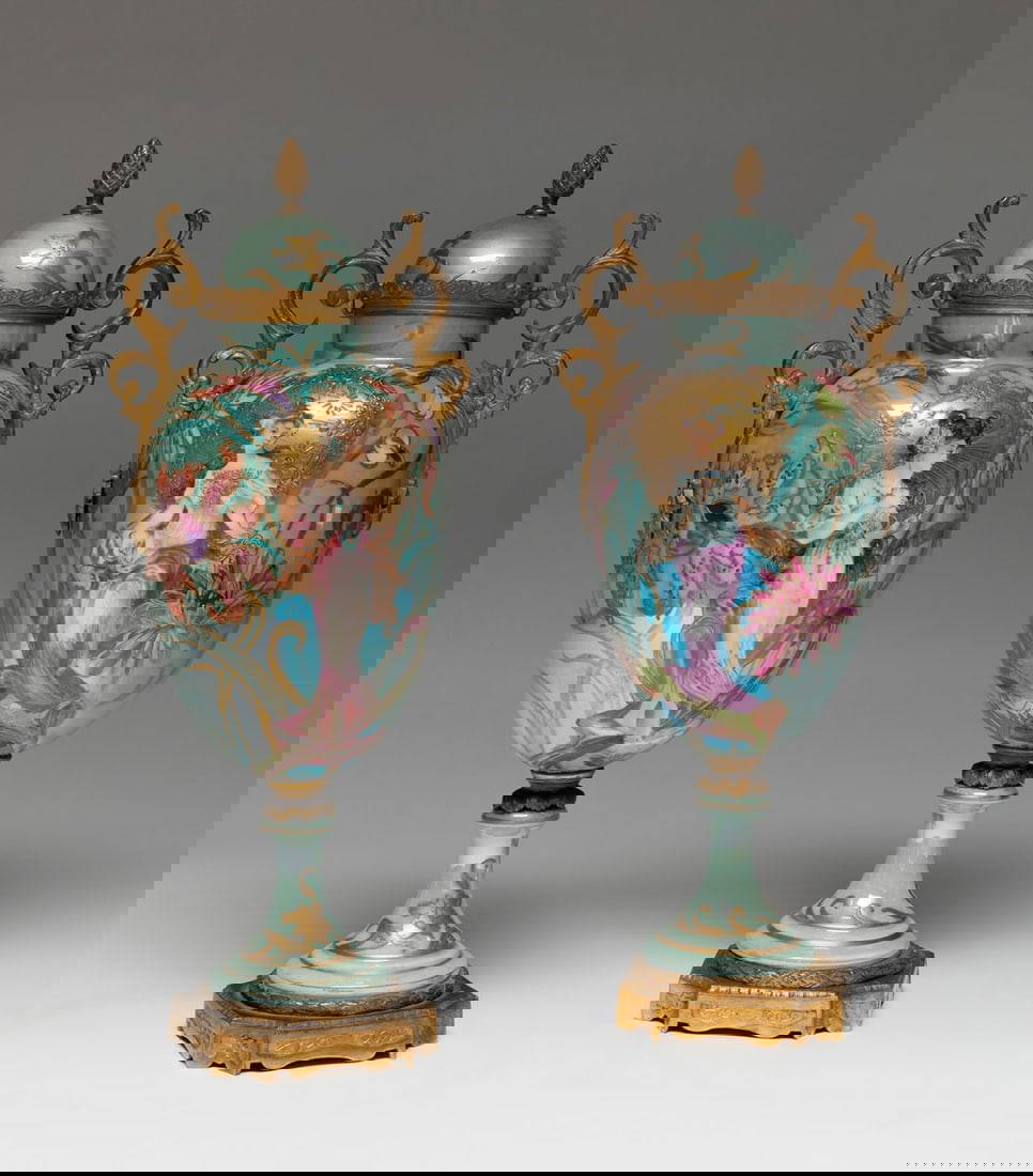 Pair Of Vases Sèvres Art Nouveau, Ca. 1900. Porcelain And Bronze. With ...