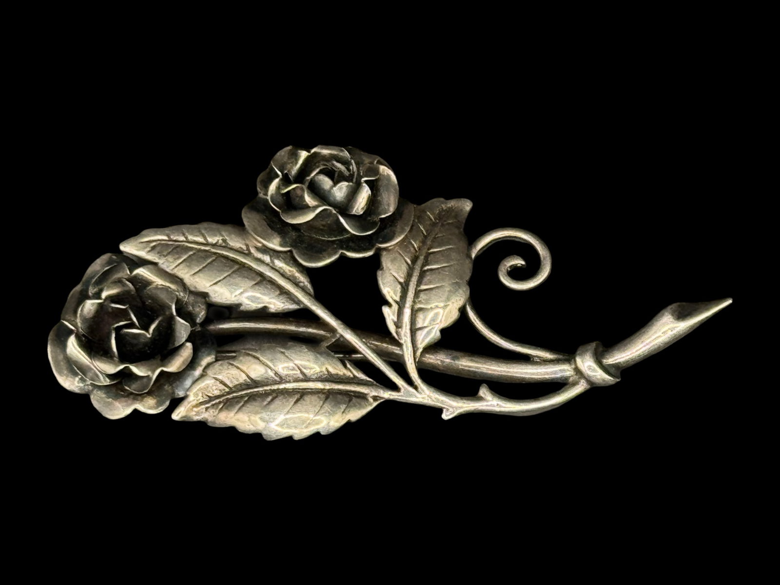 Vintage Sterling Silver Rose Brooch Auction