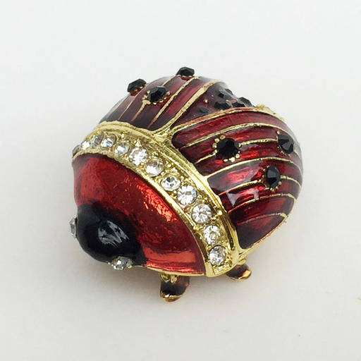 Vintage Enamel Crystals Ladybug Trinket Box