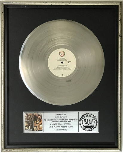 Van Halen Fair Warning Riaa Platinum Album Award