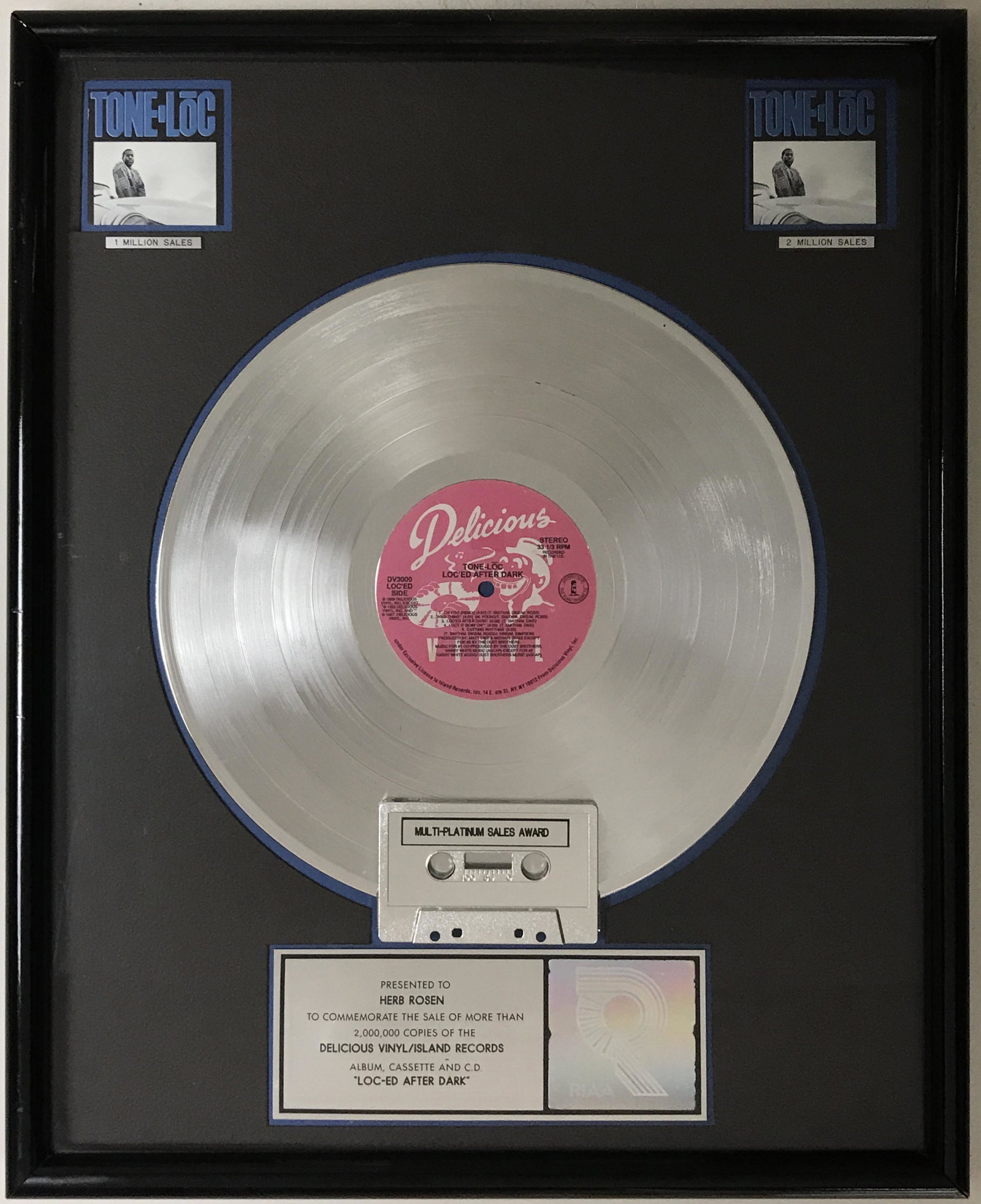 Tone Loc Loc Ed After Dark Riaa 2x Multi Platinum Album Award