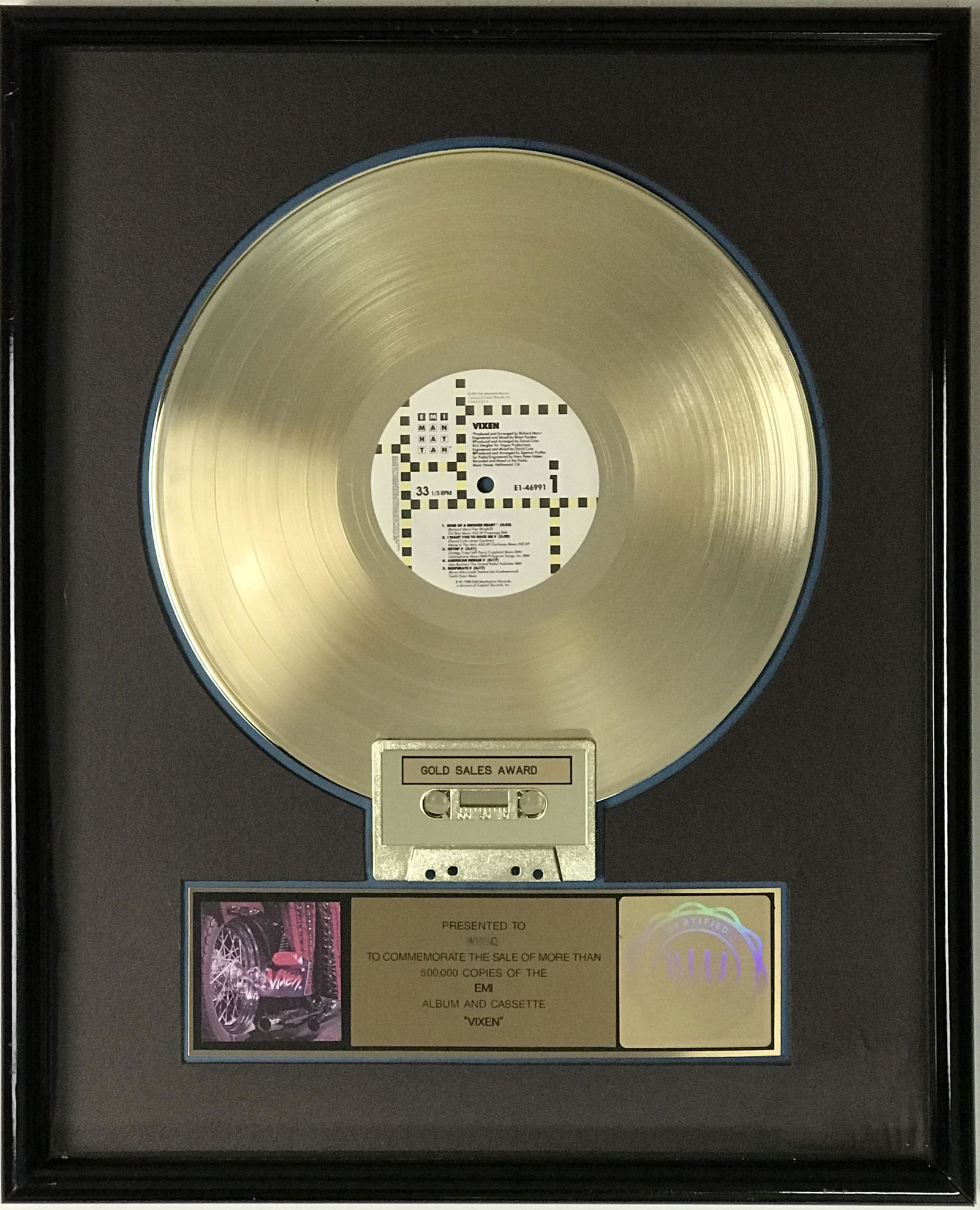 Vixen Debut Riaa Gold Album Award