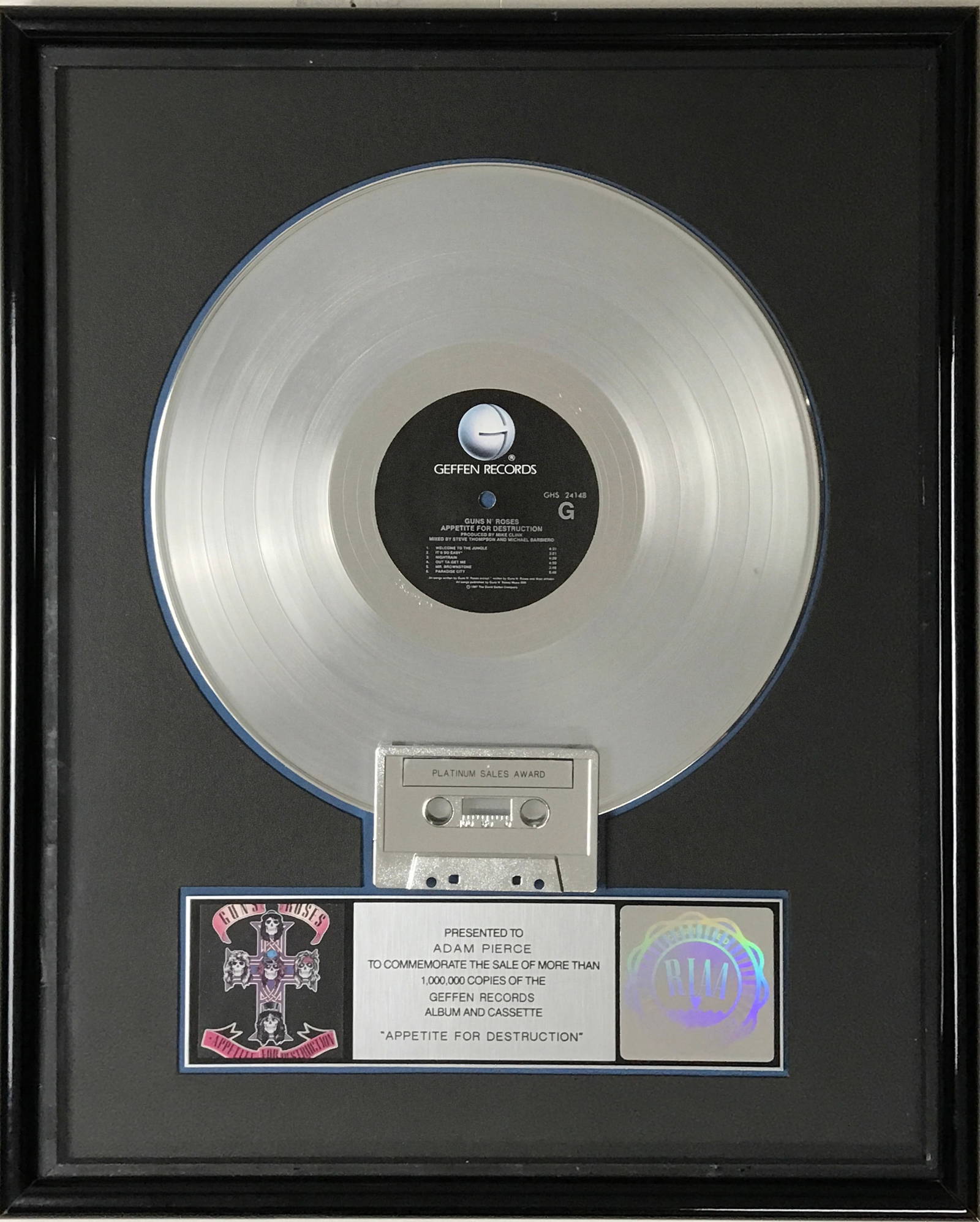 Guns N' Roses Appetite For Destruction Riaa Platinum Award Auction
