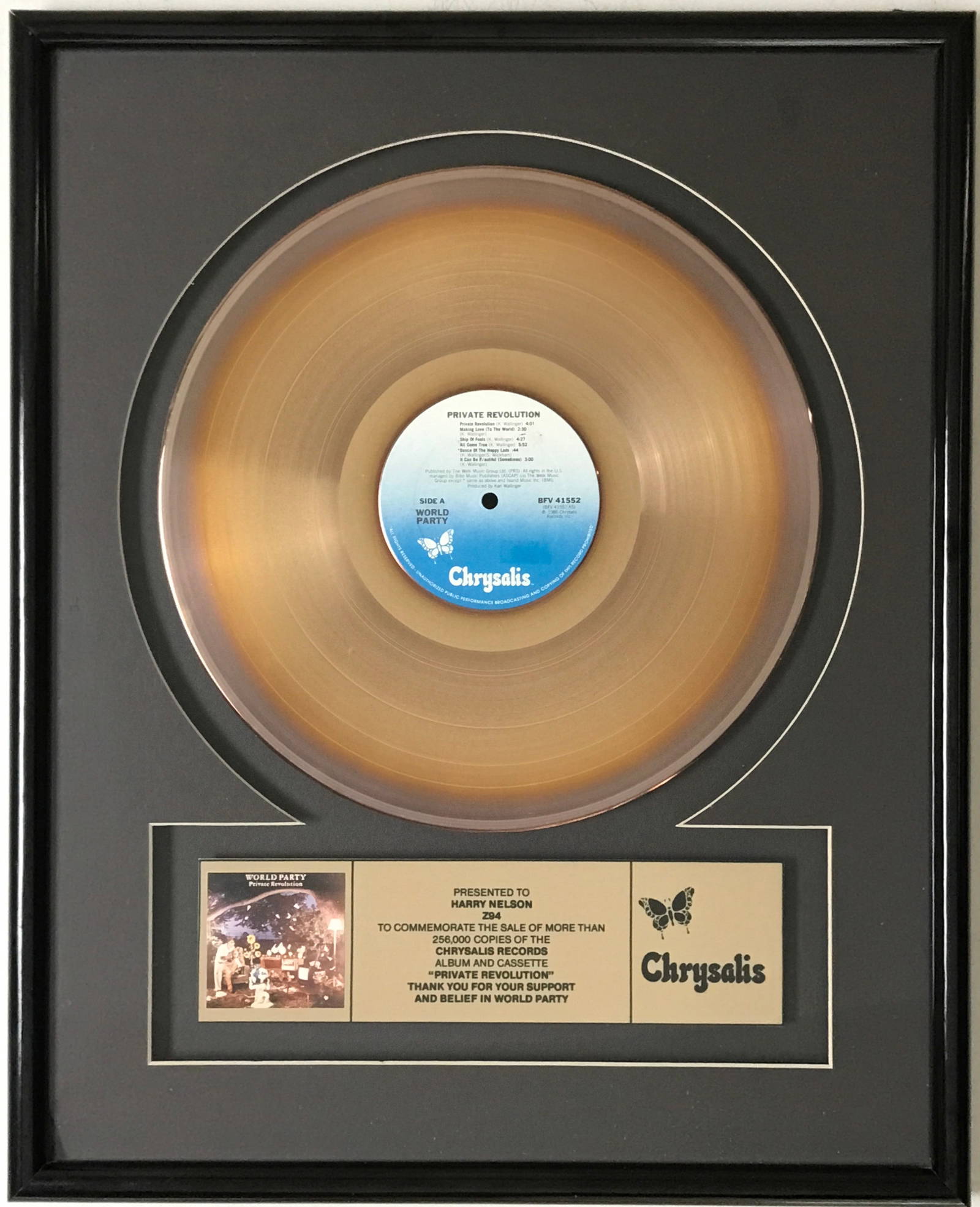World Party Private Revolution Chrysalis Label Award Auction