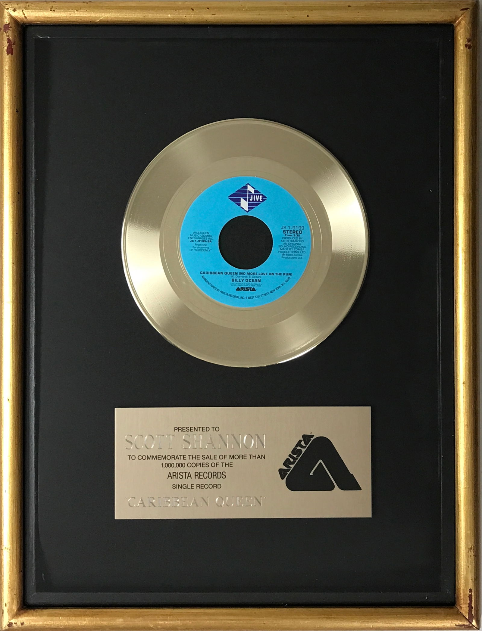 Billy Ocean "caribbean Queen" Arista Label Award Auction