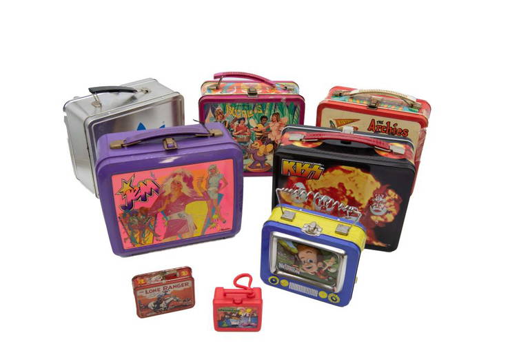 8 Assorted Misc. Lunch Boxes Bugaloos Kiss The Archies Jem Adidas Jimmy ...