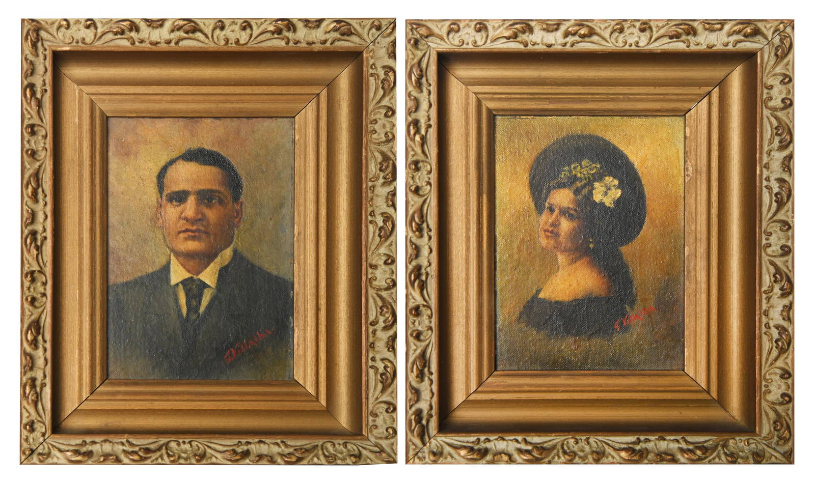 Framed Oil Paintings Of Caruso & His Wife Auction