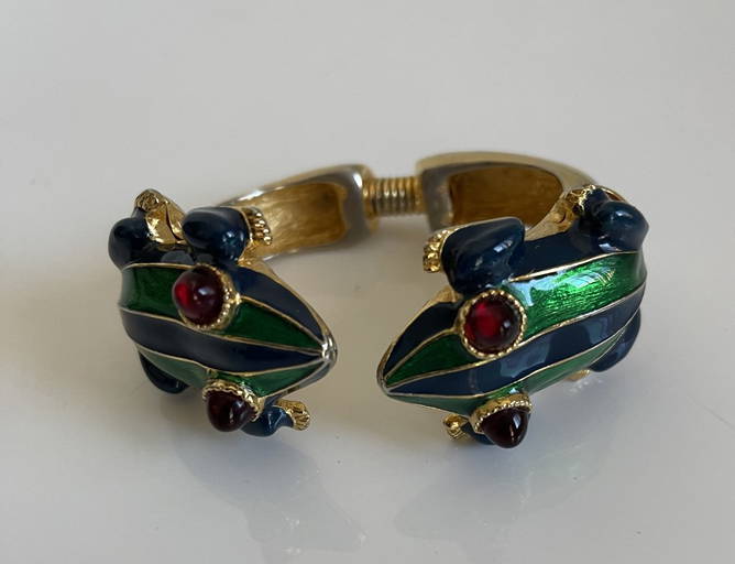Vintage Kjl Kenneth Jay Lane Enamel Frog Cuff Bracelet