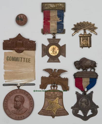 Various Gar Encampment Badges, Lot Of Five, Bronze