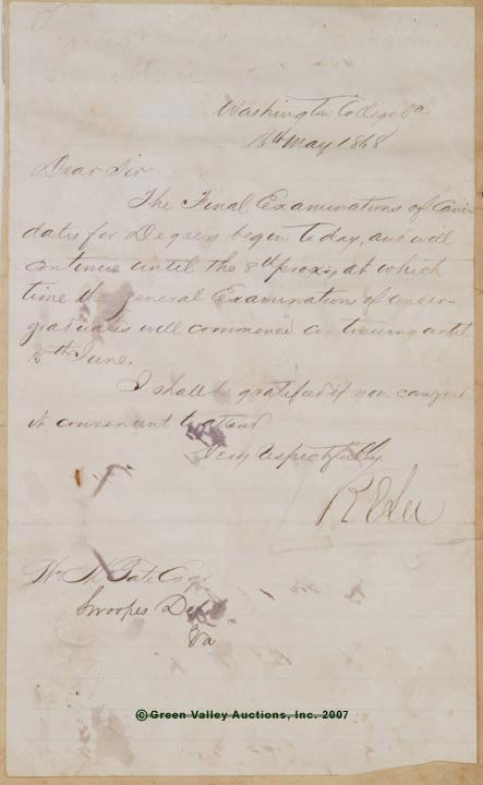 Robert E. Lee Signed Letter, Single Page, Written