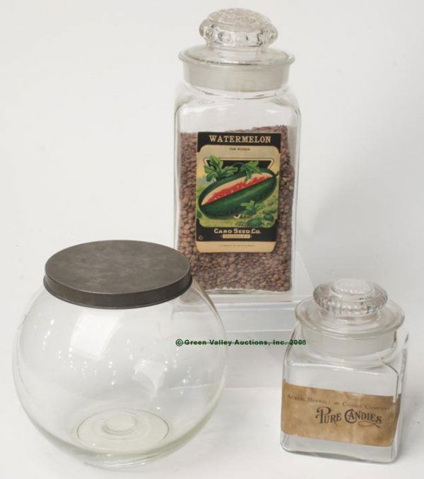 Various Glass Country Store Jars, Lot Of Three,