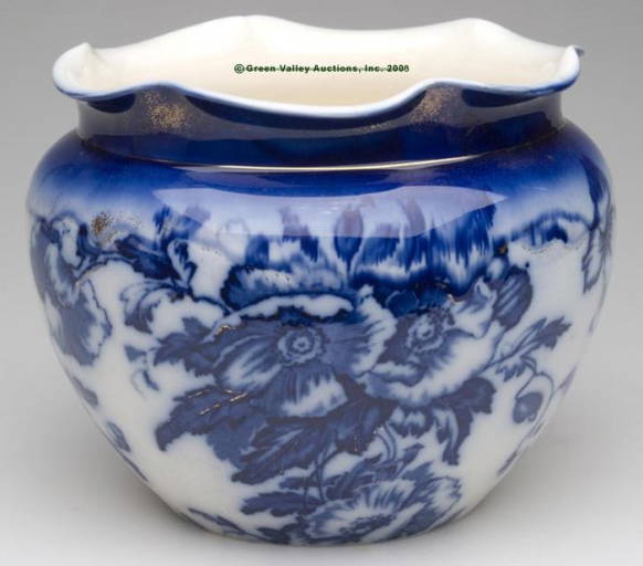 English Flow Blue Jardinière, Gilt Decoration, Flo