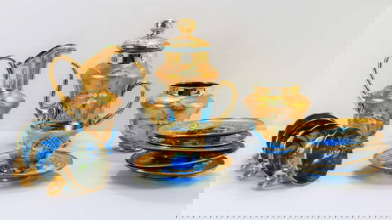 Enameled Venetian Glass Tea Set From Murano