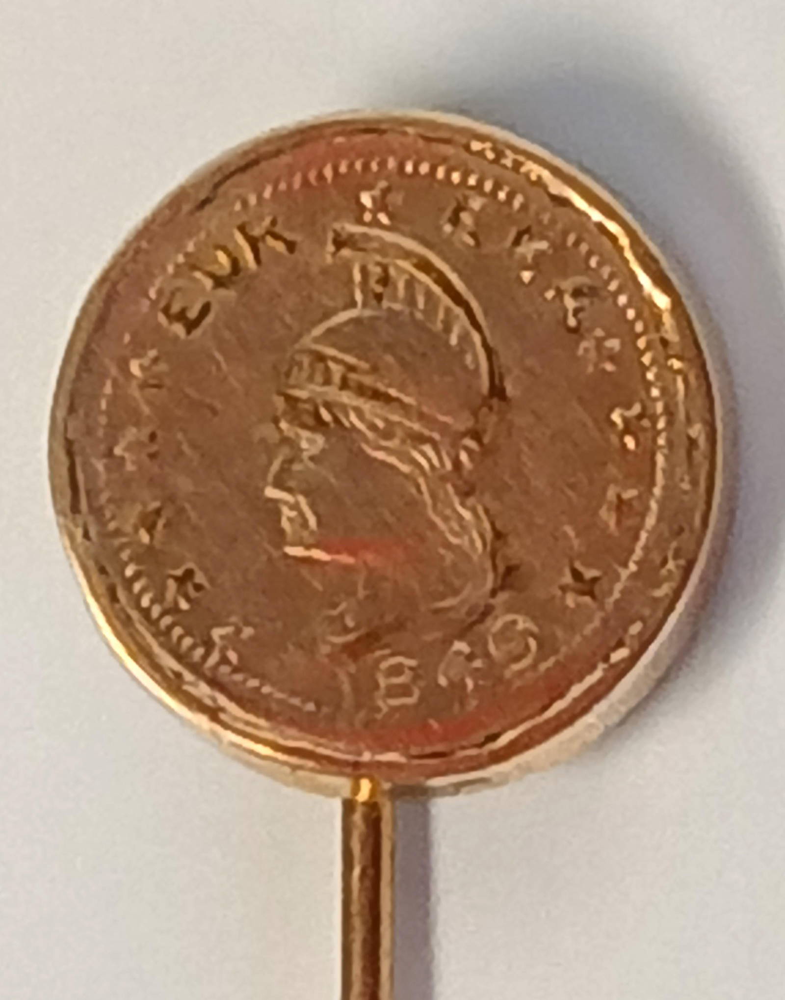 1849 Eureka California Gold Token, 10k Gold Stick Pin Auction