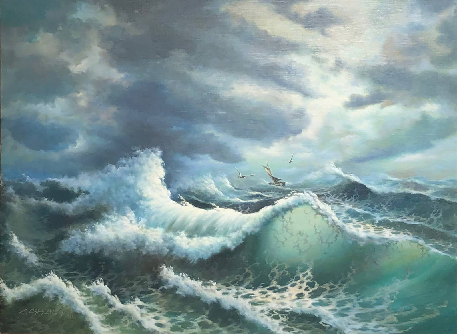 Charles Csesznegi (seascape) Signed Original Oil Auction
