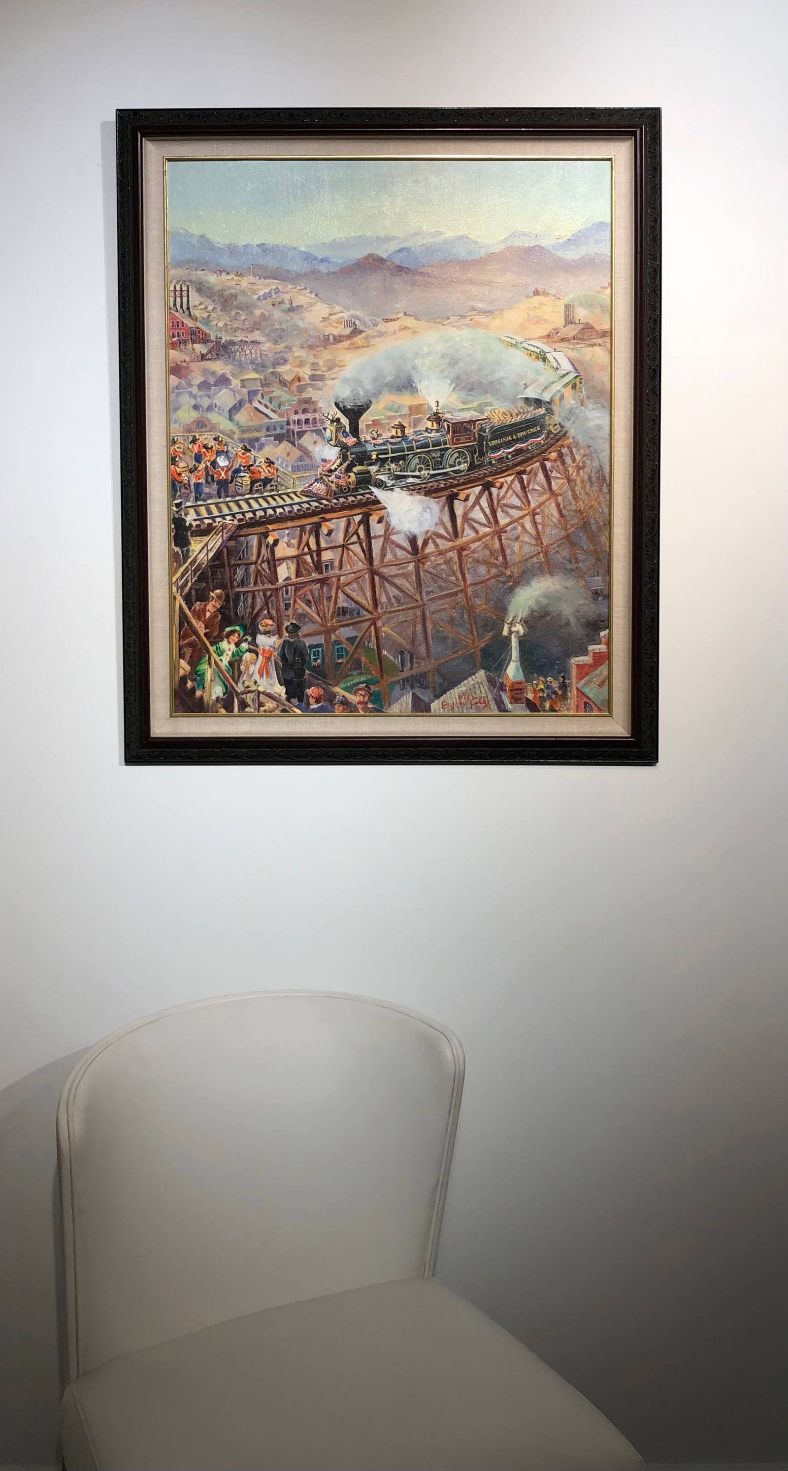 Eugene Clay "the Virginia + Truckee R.r. Comes To Gold Hill 1869" Signed Original Oil Auction