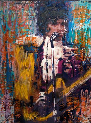 Yasemen Asad "purple Rain (prince)" Signed Original Mixed Media