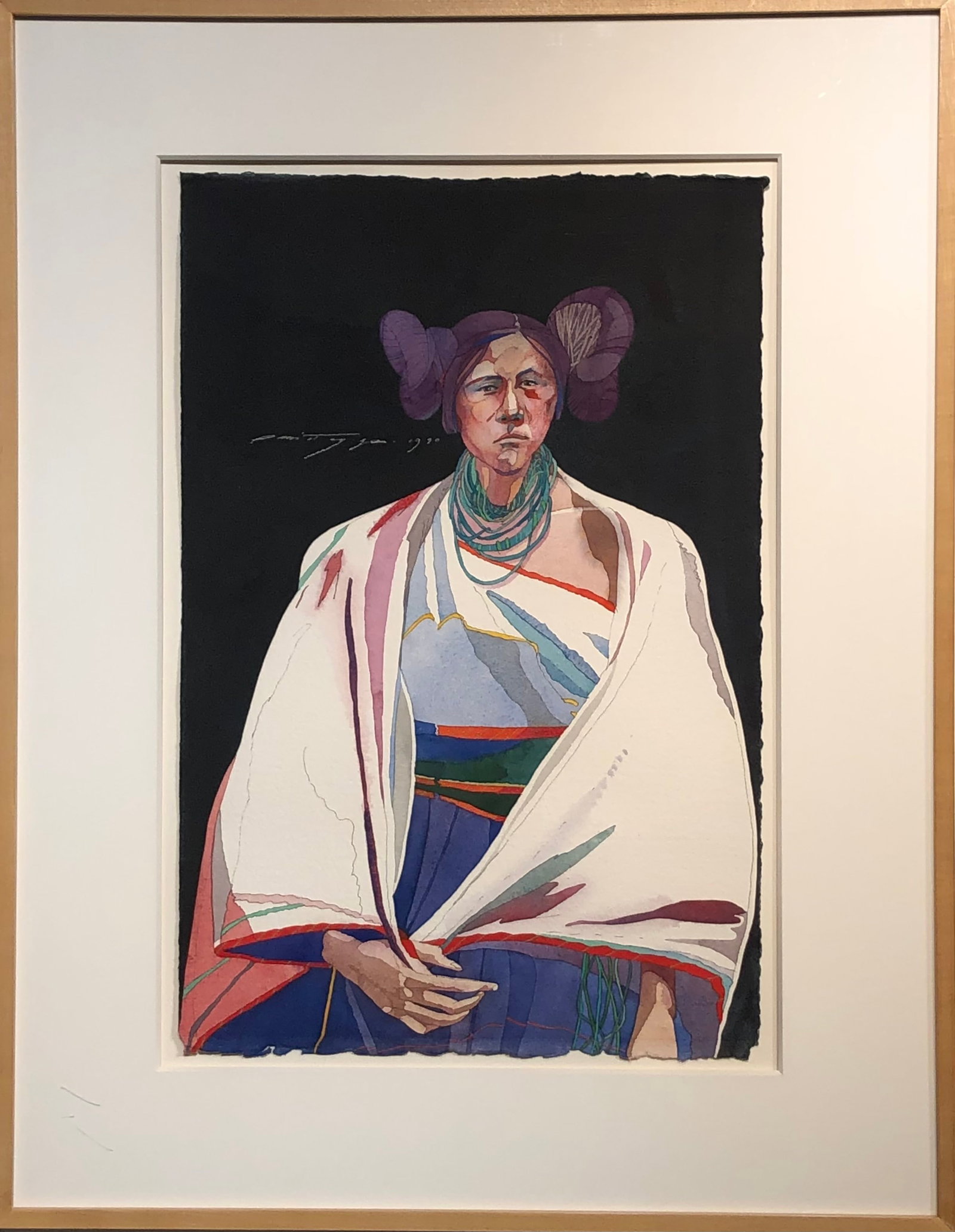 Sari Staggs (untitled Native American 1990) Signed Original Watercolor
