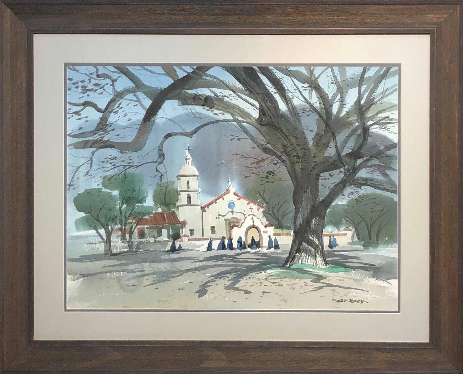 Art Riley (california Mission) Signed Original Watercolor Auction