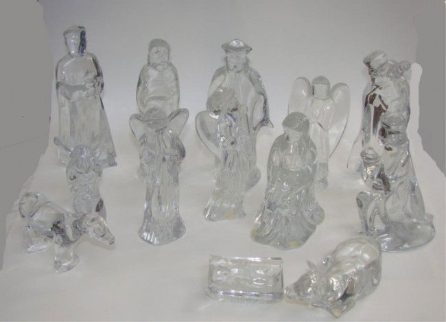 227: Fourteen piece Baccarat crystal nativity scene
