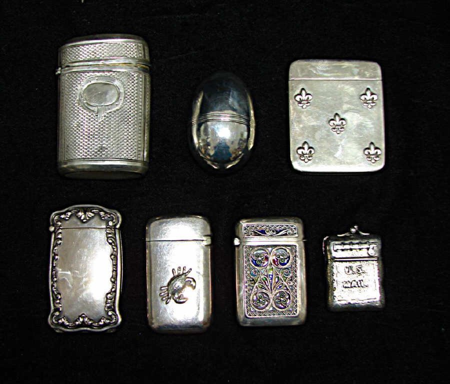Seven (7) Assorted Silver Match Safes