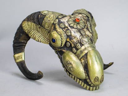 Decorated Tibetan Sacred Human Skull Drum.