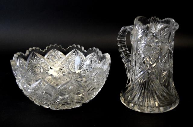 Cut Glass Hobstar Bowl And Pitcher