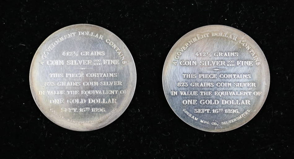 2 Gorham Silversmiths Coin Silver Bryan Dollars