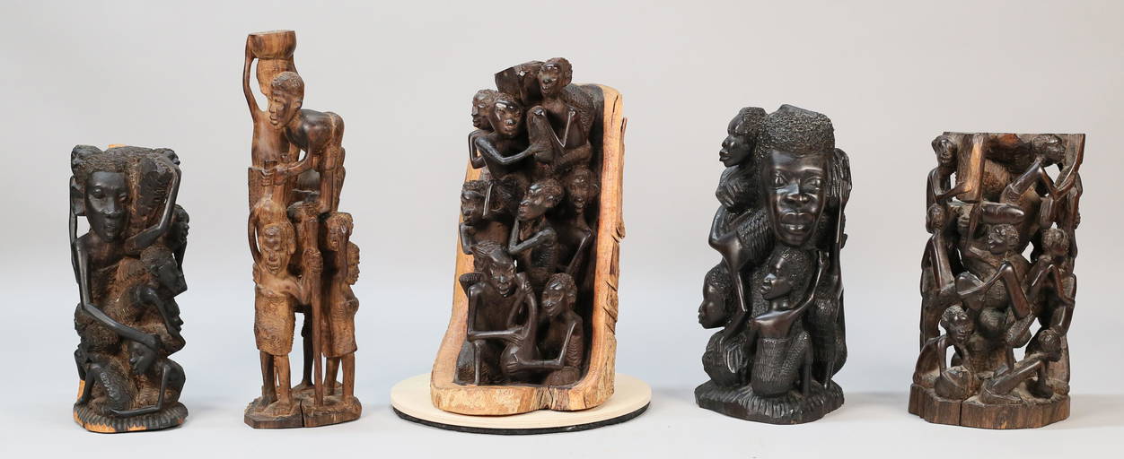 5 African Makonde Style Figural Wood Carvings
