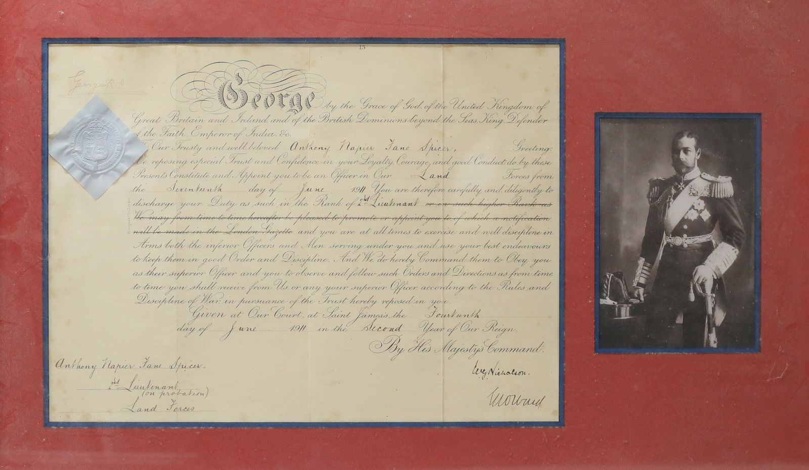 Signed King George V Military Document 1911