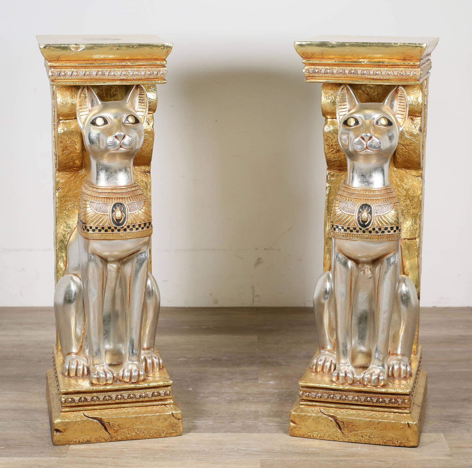 Pair Of Egyptian Revival Style Bastet Pedestals Auction