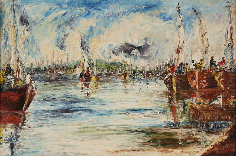 Raoul Viard Oil On Canvas Harbor Scene