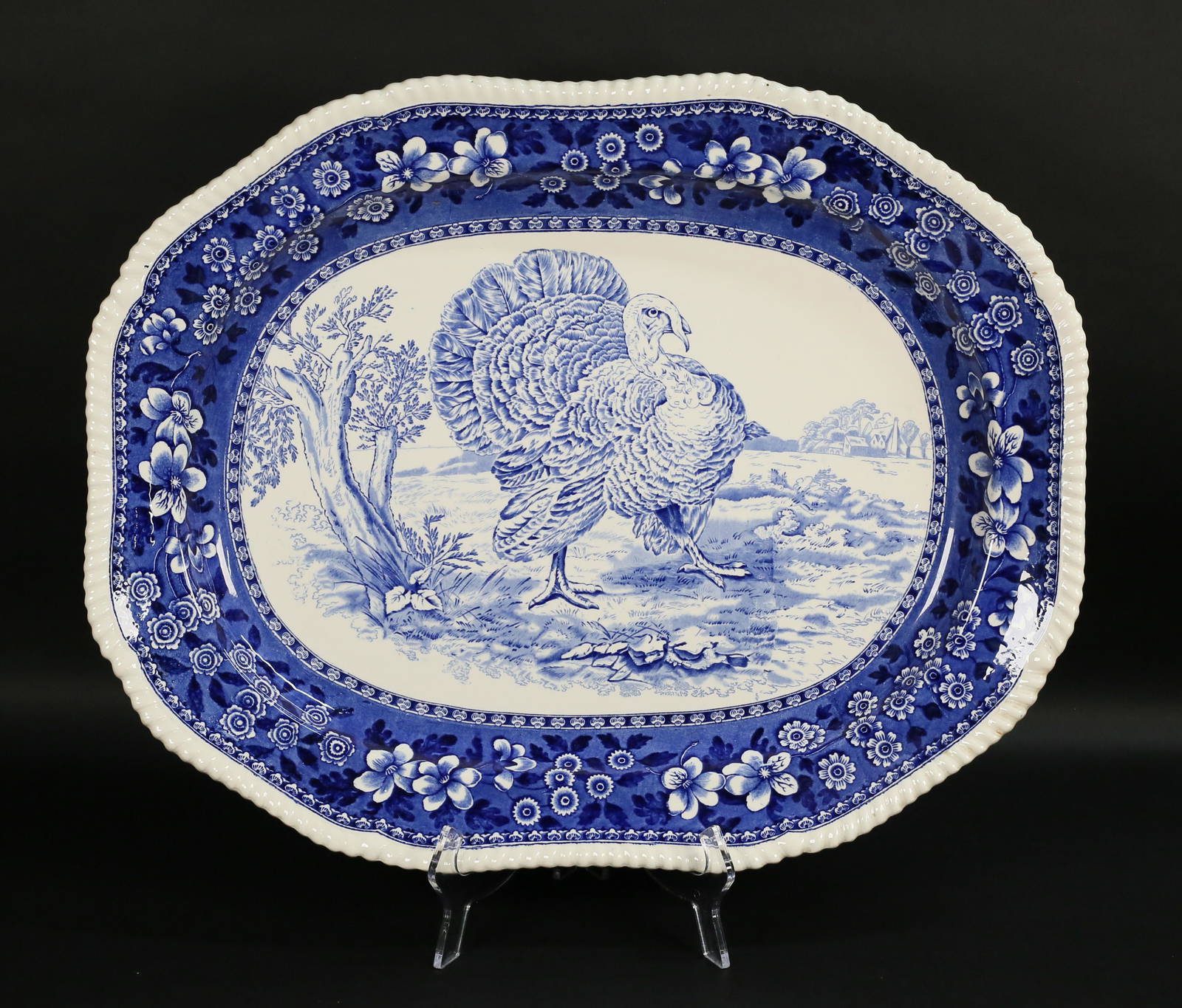 Copeland Spode Blue & White Turkey Platter Auction