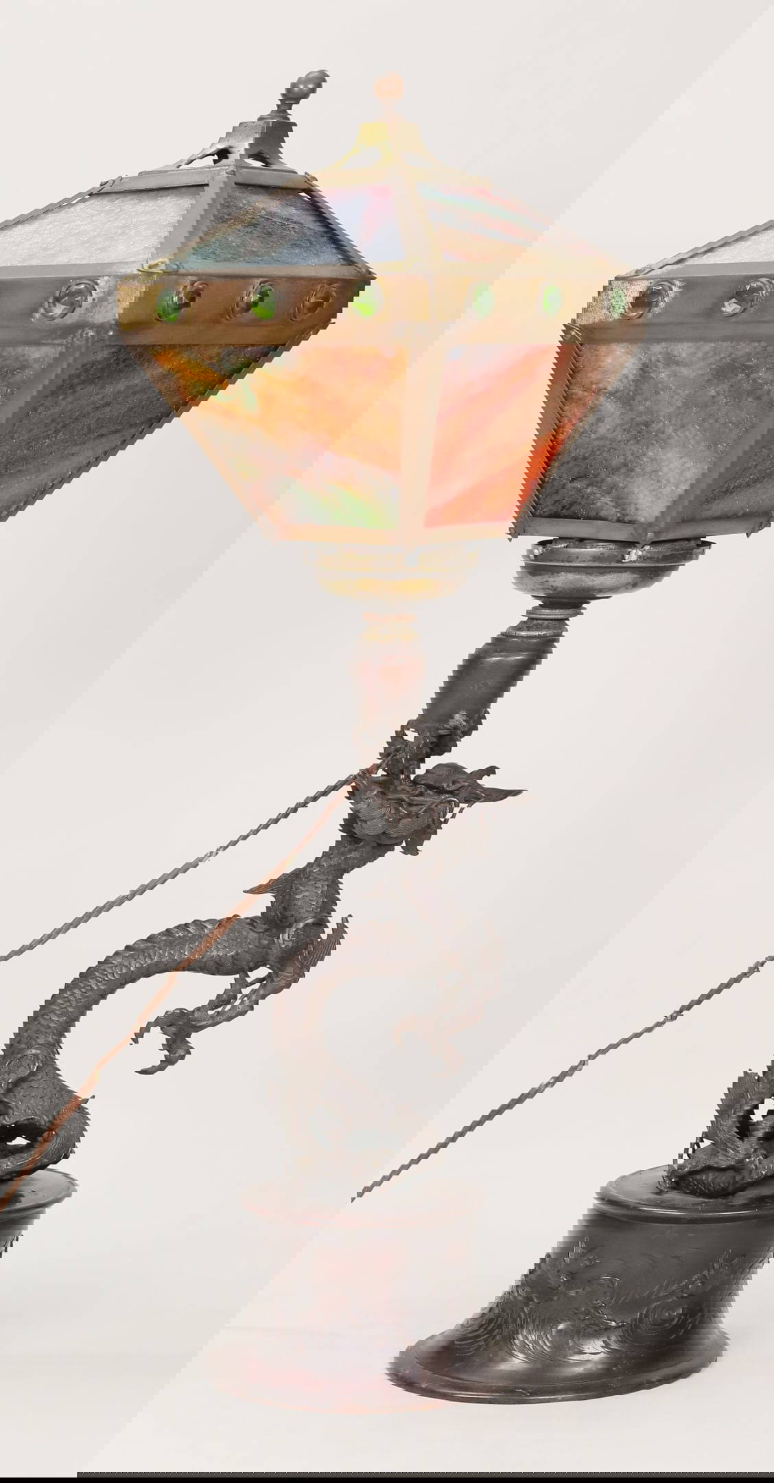 Japanese Style Dragon Lamp & Stained Glass Shade Auction