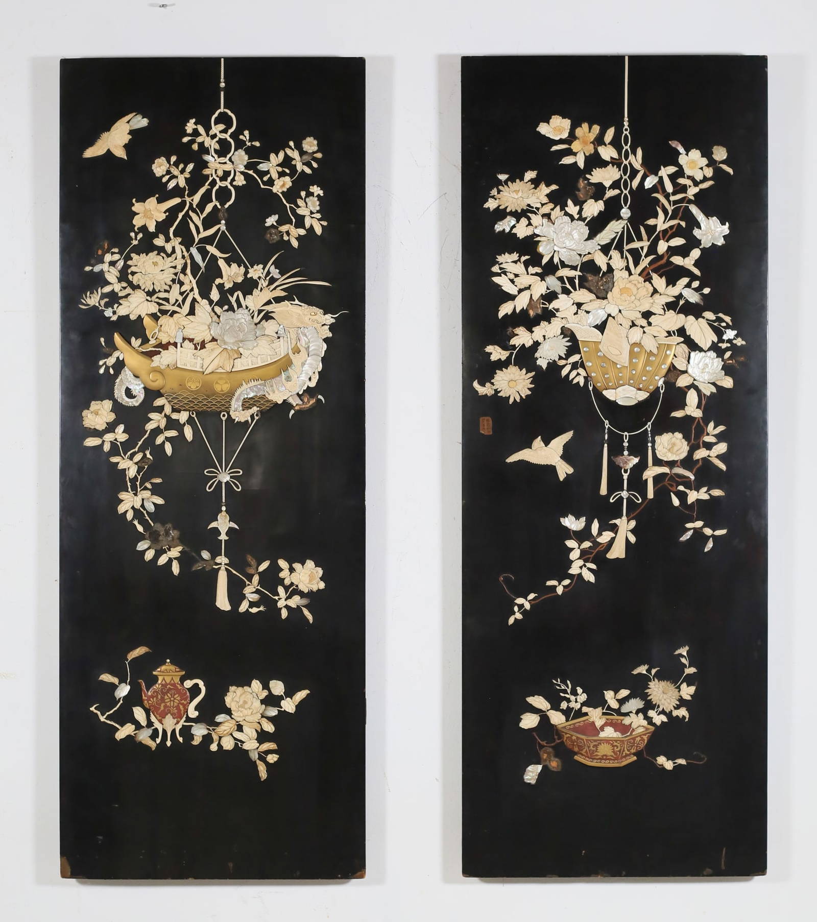 Pair Carved Chinese Panels Auction