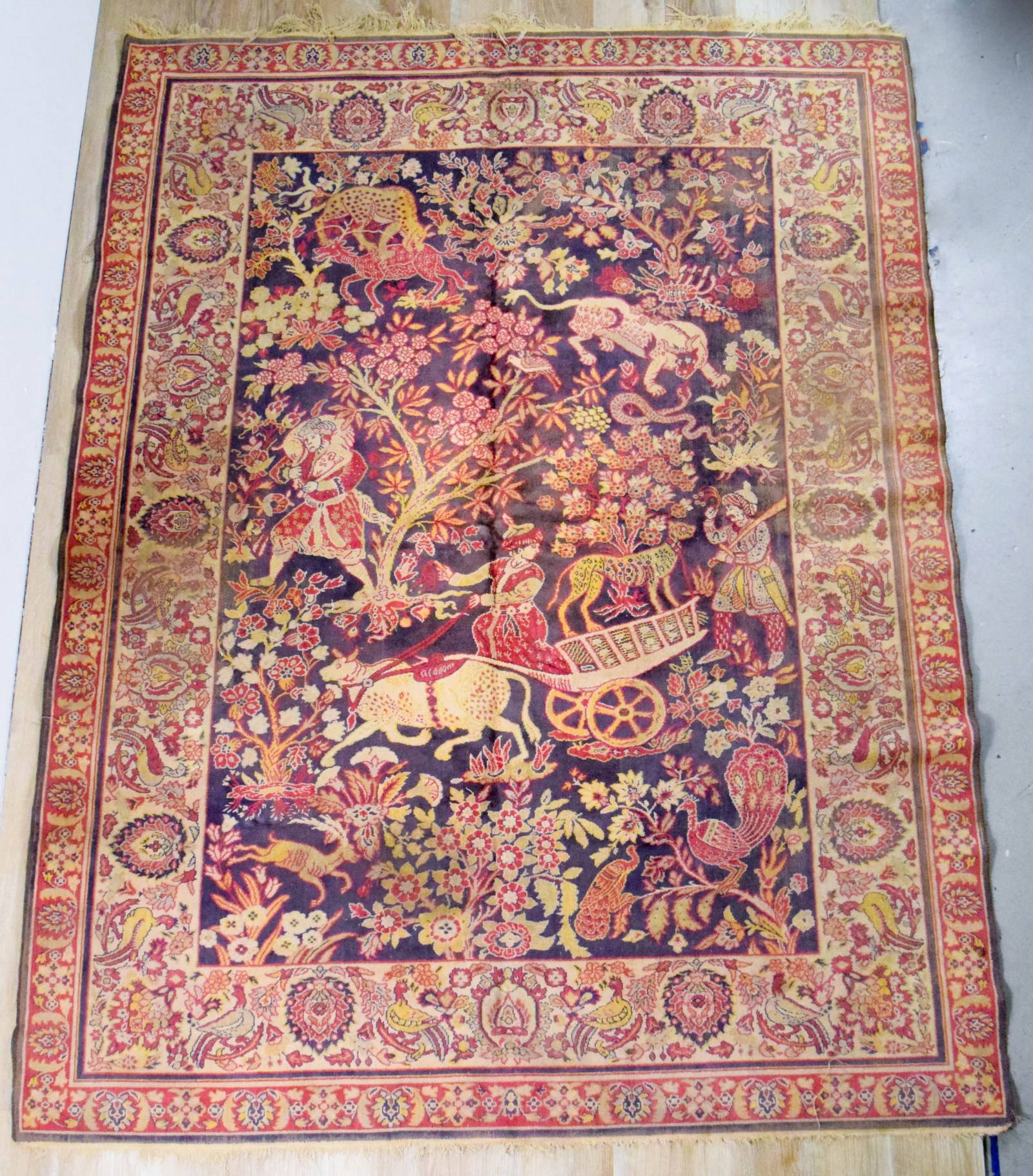 Scenic Persian Hunt Scene Rug Auction