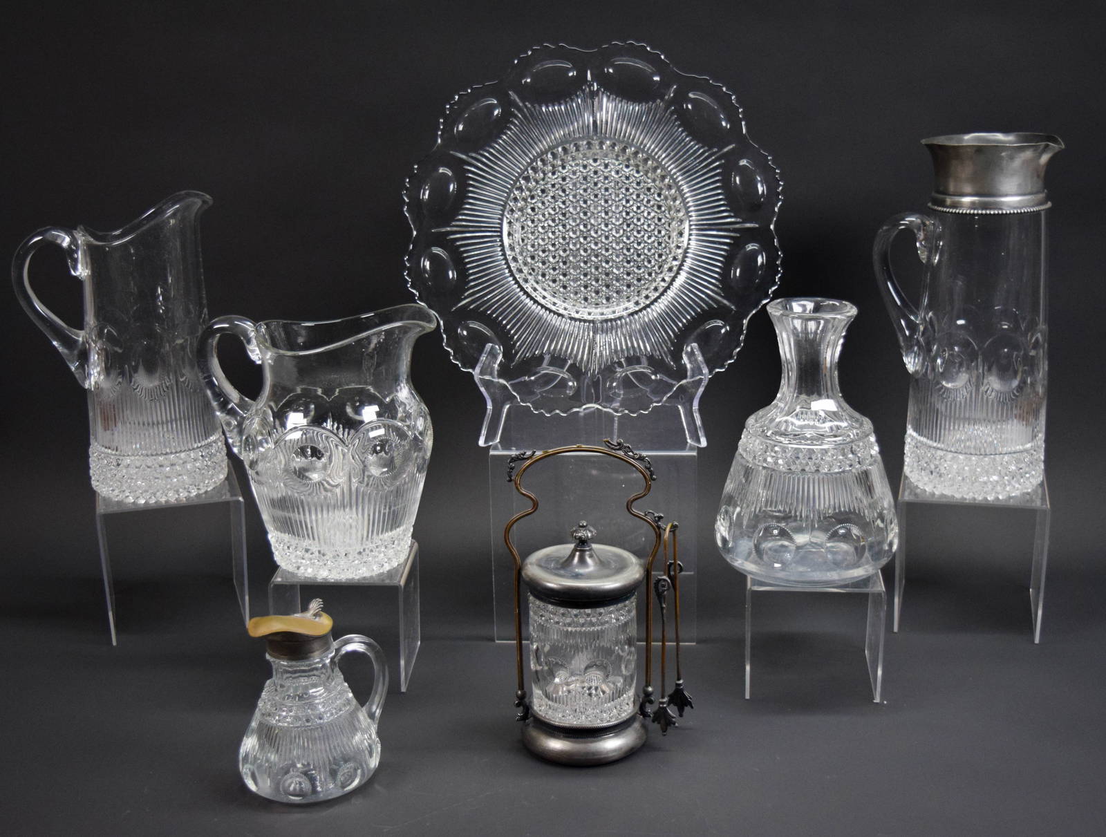 7 Pieces Pattern Glass Manhattan Pattern Auction