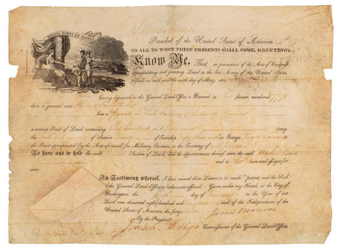 War Of 1812 Veteran's Land Bounty Document