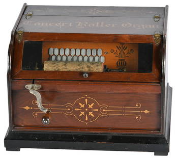 American Victorian 1887 Concert Roller Organ Music Box W/ 25 Rolls