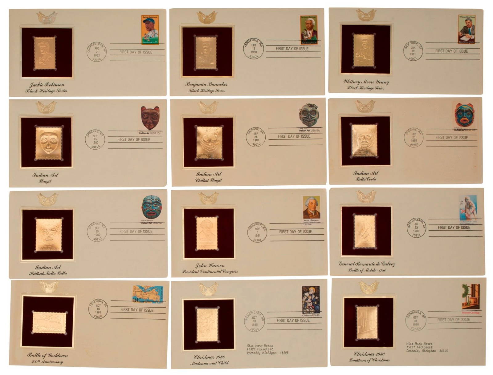 A Large Group Of United States 22kt Gold Replica Stamps Auction