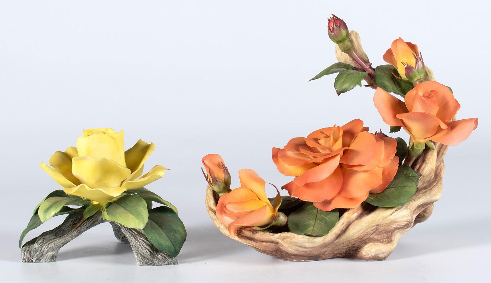 Two Boehm Bone Porcelain Sculptures Of Roses In Nature Auction