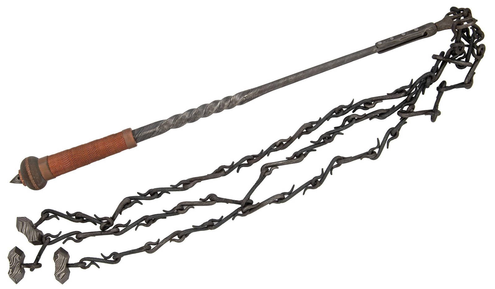 A Fine Custom Made Damascus Steel Three Tailed Flail Auction