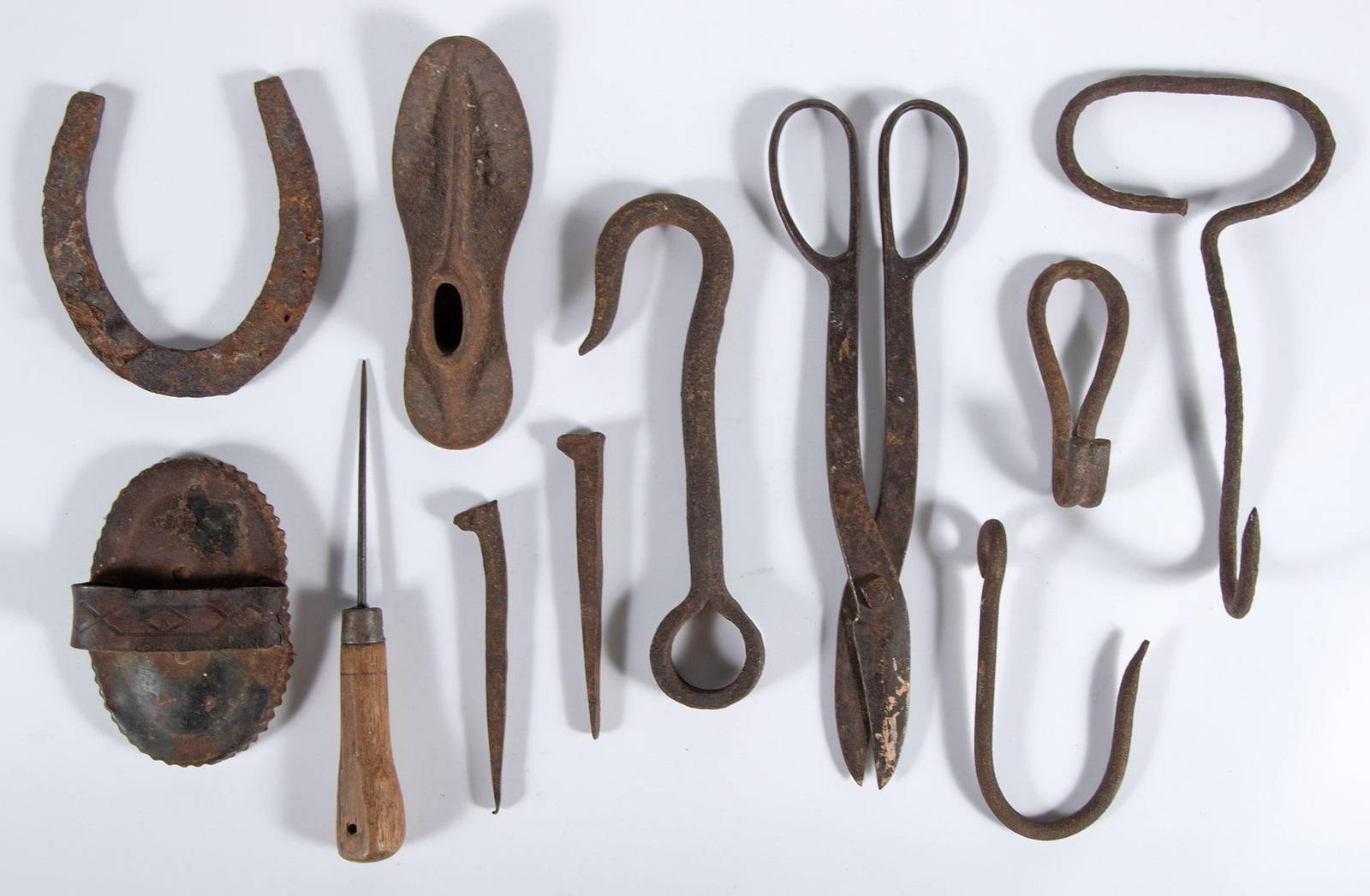 A Group Of Antique Wrought Iron Farm Tools Auction