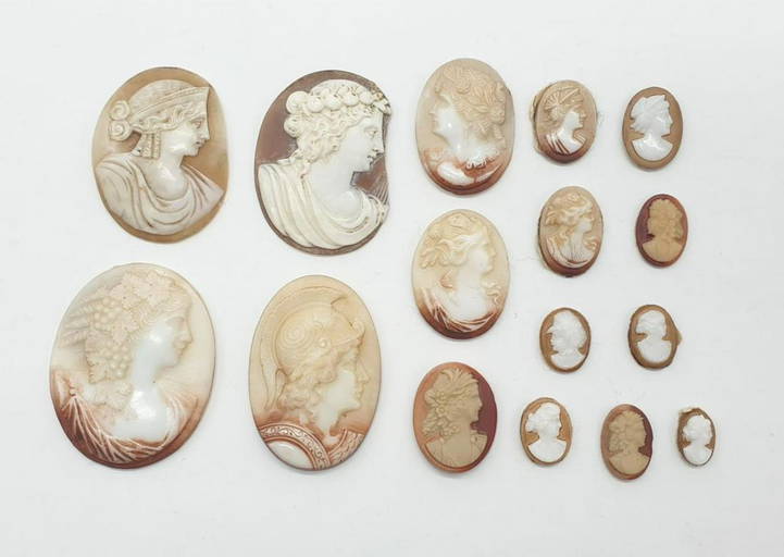 15 Assorted Vintage Cameos In Various Sizes.